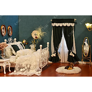 iLAND Victorian Dollhouse Furniture on 1:12 Scale, Dollhouse Bed Set 5pcs