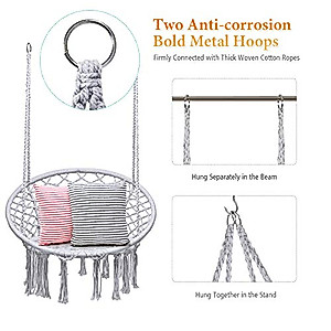 Giantex Hanging Hammock Chair, Macrame Hanging Chair 330 Pounds Capacity, Cotton Rope Handwoven Tassels Porch Swing Chair for Bedroom, Living Room, Yard, Garden, Balcony, Indoor/Outdoor(Grey)