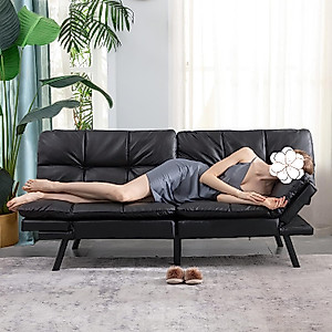 Anwick Futon Sofa Bed with Adjustable Armrests, Lounge Memory Foam Sleeper Couch, Convertible Loveseat Daybed for Modern Office, Apartment, Compact Living Room