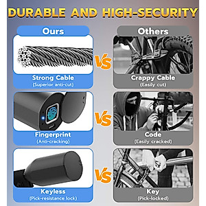 eLinkSmart Fingerprint Cable Lock, 4.9FT Long Heavy Duty Anti Theft Bike Lock, Weatherproof Keyless Electronic Digital Biometric Bluetooth Smart Lock for Bicycle Scooter Lawnmower Skateboard - Black