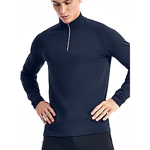 Mens 1/4 Zip Pullover Running Moisture Wicking(Midnight Navy,M)