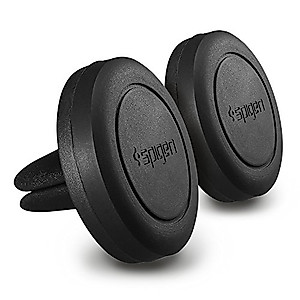 Spigen Quad Air Vent Magnetic Car Mount [2 Pack] Matte Finish Phone Cradle Holder with 4 Metal Plates - Black