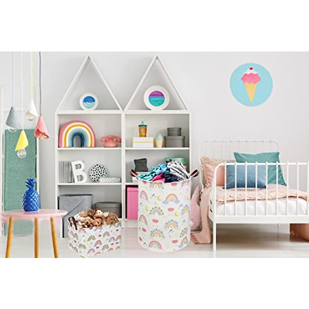 ESSME Rainbow laundry basket,Collapsible Kids Laundry Hamper with Waterproof PE Coating,Girls Hamper Nursery Hamper for Girls Room Decor,Toy storage,Gift Basket.(Rainbow)