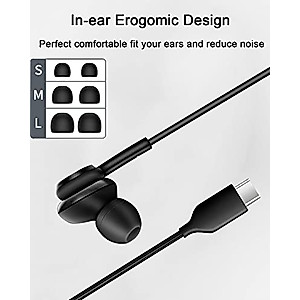 USB C Headphones for iPhone 15 Pro Max USB Type C Wired Earbuds Noise Canceling in-Ear Headset with Microphone for iPad Pro Samsung Galaxy S23 S22 Ultra S21 FE Z Flip 4 Pixel 5 4a 3a Oneplus, 2 Pack