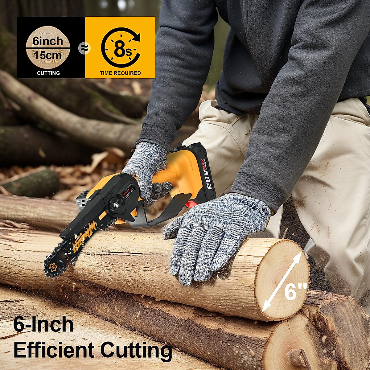 Mini Chainsaw 6-Inch with 2 Battery Mini Electric Chain Saws Cordless Handheld Portable Small Chainsaw for Wood Cutting