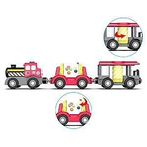 Z MAYABBO Wooden Train Track Accessories Battery Operated Locomotive Train, Magnetic Train Toy for Toddler Track Set, Powerful Engine Celebrates Train Fits All Major Brands Train Set