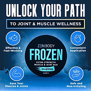 Zenbody Frozen Joint & Muscle Rub - 15% Menthol for Muscle & Joints, Extra Strength Formula, 100% Natural Ingredients, Travel-Friendly, Quick & Easy to Apply, Handcrafted in the USA - 2 Oz