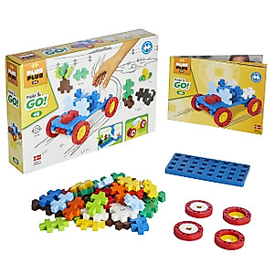 PLUS PLUS Big - Make & GO! - 46 Pieces - Construction Building Stem/Steam Toy, Interlocking Large Puzzle Blocks for Toddlers and Preschool