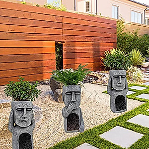 ANIAFJ Moai Funny Planter Solar Decor Planter Moai Solar Light Décor Ester Island Tiki Urn Easter Island Head Flowerpot-Do not Listing
