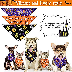 Weewooday 3 Pieces Halloween Dog Bandanas Reversible Dog Scarf Washable Triangle Pet Bibs Soft Pet Neckerchief Including Pumpkin Ghost Candy Bat Pattern