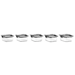 Rubbermaid Brilliance Food Storage Container, Medium, 3.2 Cup, 5 Pack, Clear & Leak-Proof Brilliance Food Storage Set, 1.3 Cup Plastic Containers with Lids, 5-Pack, Clear