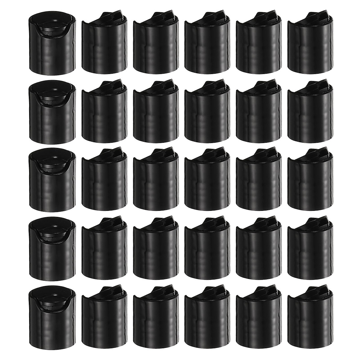 uxcell 30pcs PP Plastic Disc Top Caps, 20/410 Replacement Press Caps Durable Dispensing Lids for Squeeze Bottles, Refillable Bottles, Plastic, Empty, Shampoo Bottles, Black
