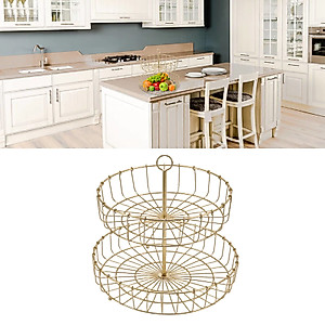 Tiered Fruit Bowl, 2 Tier Fruit Basket, Golden Fruit Basket Iron Round Golden Nordic Household Snack Storage Tray For Party Desktop Kitchen