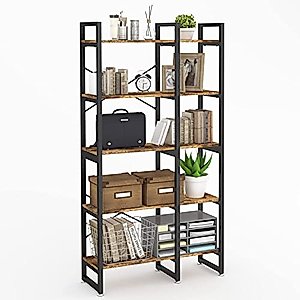 Easyzon 5 Tier Bookshelf and Bookcase, Rustic Industrial Bookshelf, Large Etagere Bookshelf Open Display Shleves with Metal Frame for Living Room Bedroom Home Office