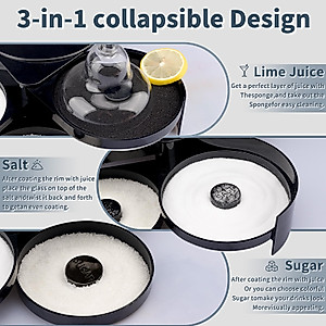 TonJin Margarita Salt Rimmer Set, New Upgraded 1 Pack 3 Tier Bar Glass Rimmer Black Plastic Sugar and Salt Rimmer Box with Sponge for Cocktail Bartender Tool