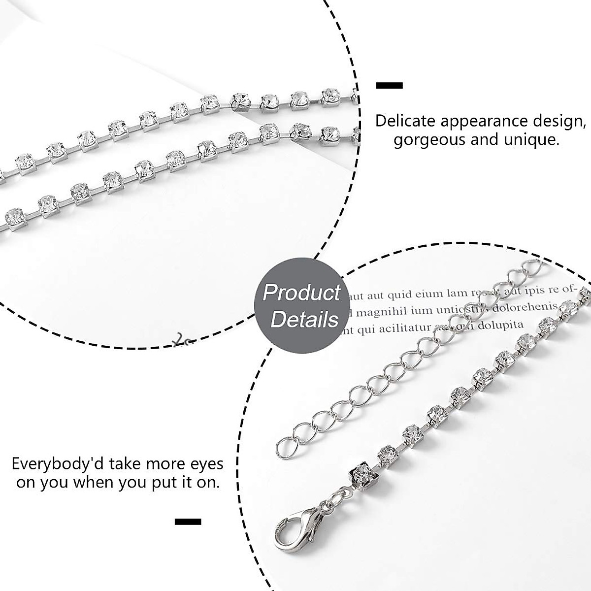 Reetan Boho Crystal Waist Chain Silver Belly Chain Body Chain Rave Body Jewelry Party Nightclub Body Accessories for Women and Girls (Set1-Layered Crystal)