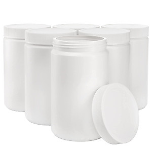 DEAYOU 6 Pack 33 Oz Plastic Mason Jars, 1 Quart Ice Cream Containers with Screw Top Lid, Plastic Freezer Jar Reusable Storage Food Canister for Yogurt, Soup, Hot or Cold Food, Salad, Butter (White)