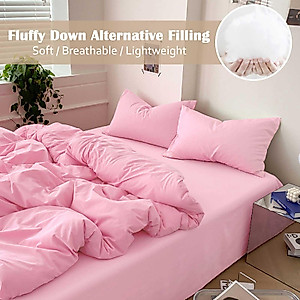 Nanko Queen Size Comforter Set Pink, All Season Soft Reversible Down Alternative Quilted Duvet Insert, Thin Lightweight Bed Bedding Sets in a Bag, Modern Style for Women Girl Teen,88 x 90 inch Plush