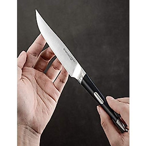 Linoroso Steak Knives, Semi Serrated Steak Knife Set of 4, Sharp Forged German Stainless Steel Steak Knives Set with Exquisite Beech Wood Block, Full Tang, Ergonomic Handle- MAKO Series