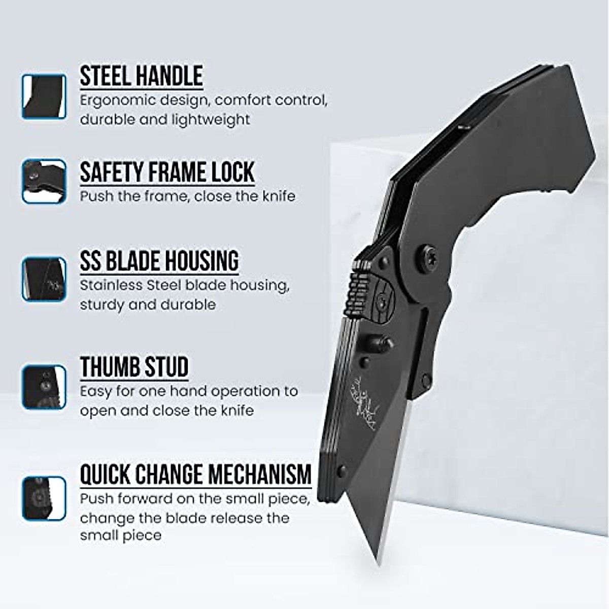 Lichamp 6-Pack Folding Utility Knife Box Cutter, Quick Change Razor Knife Utility Pocket Construction Blade Knife, (Black, C6BK)