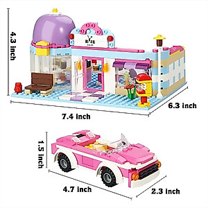 BRICK STORY Girls Friends Hair Salon Building Kit with 2 Mini People 5 Dolls Hair Creative Girls Friends Sets 358 Pieces with a Pink Convertible Car STEM Building Toys Gifts for Kids Age 6-12 and Up