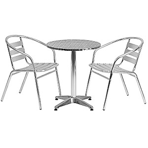 Flash Furniture 23.5'' Round Aluminum Indoor-Outdoor Table Set with 2 Slat Back Chairs