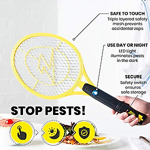 ZAP IT! Bug Zapper Rechargeable Bug Zapper Racket W/ Blue Light Attractant, 4,000 Volt, USB Charging Cable