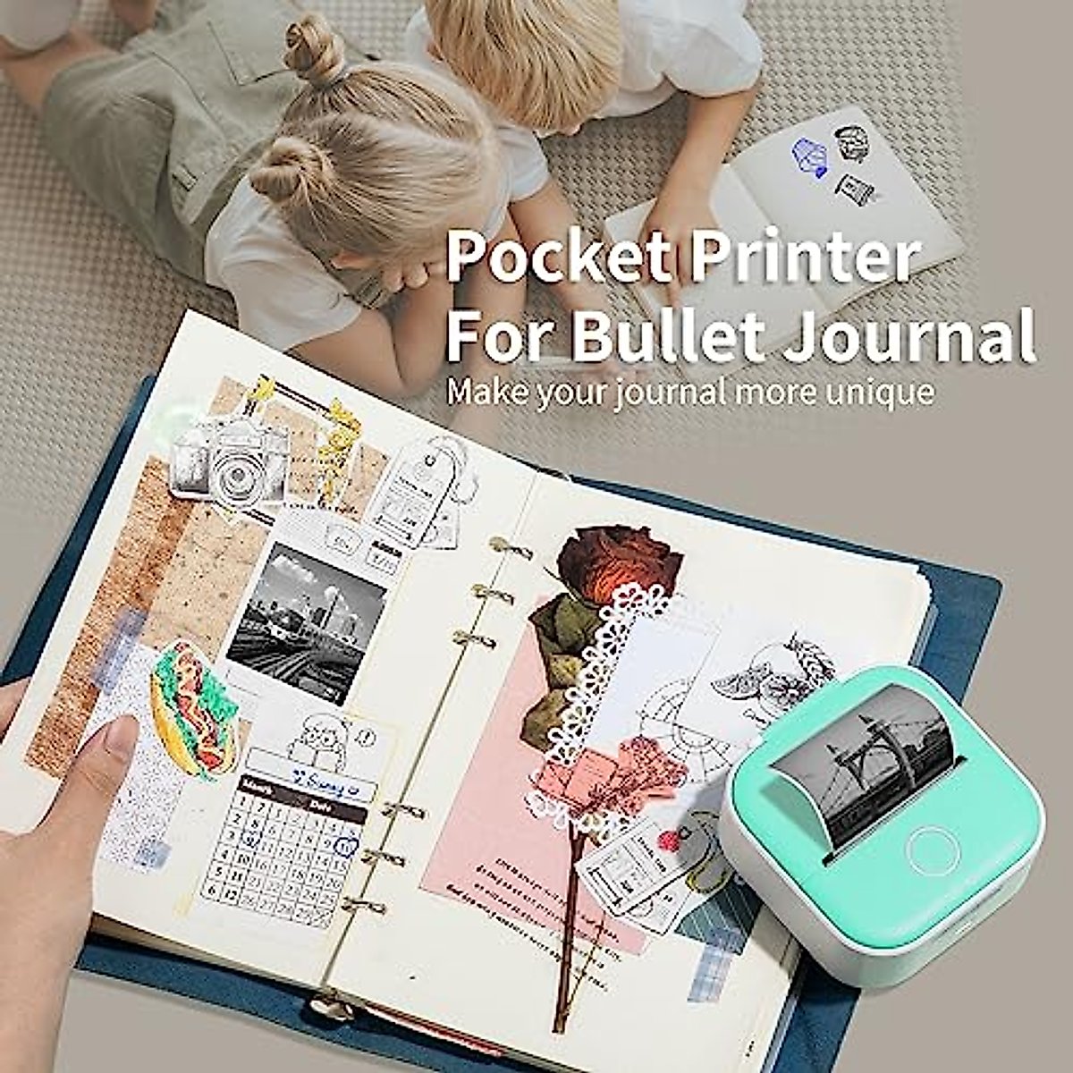 Mini Pocket Sticker Printer-T02 Sticker Maker Machine Mini Printer, Portable Smart Photo Printer for iPhone, Compatible with iOS&Android, Receipt Mobile Printer for Study, Journal, Notes