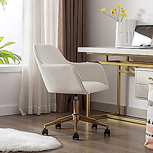 DBXII Modern Velvet Yellow Material Adjustable Height 360 Revolving Home Office Chair with Gold Metal Legs and Universal Wheel for Indoor (White + Velvet)