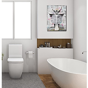 GUGIKA Highland Cow Canvas Wall Art for Bathroom, Funny Graffiti Bedroom Wall Decor, Black and White Painting for Living Room, Restroom Picture, 12x16 Inch