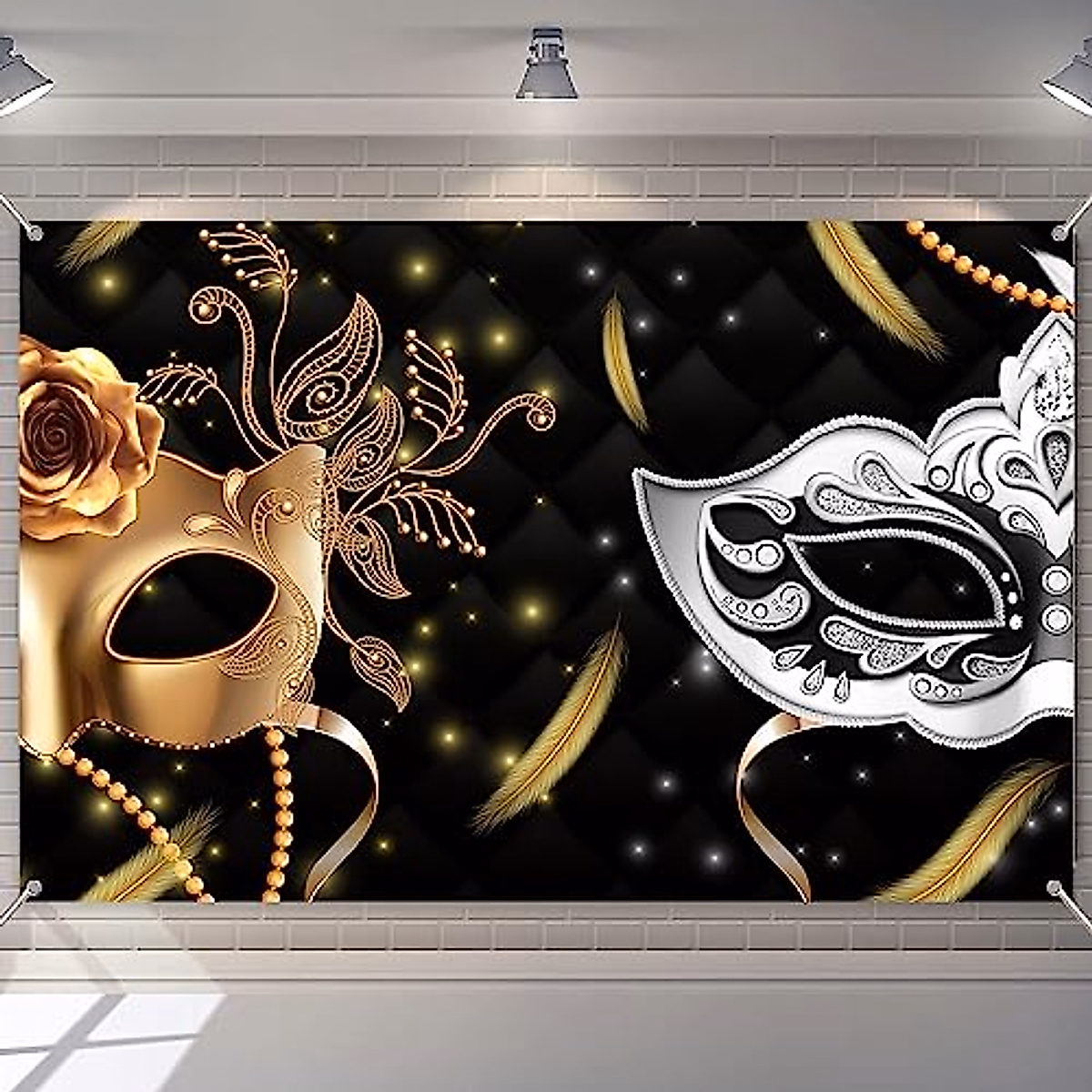 KUKUSOUL 6x4ft Mardi Gras Masquerade Party Backdrop Carnival Party Gold Sparkling Mask Background for Adults Women Birthday Party Decorations Birthday Party Decorations KUHBZT115