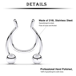 Kridzisw Fake Septum Rings Faux Nose Ring Hoop Piercing Jewelry for Women Stainless Surgical Steel horseshoe Septum Nose Nostril Cuff Ring Hoop Piercing jewelry Non Pierced Clip On Nose Ring Hoop men