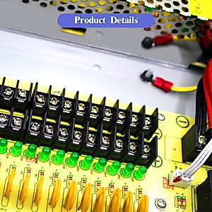 18 Channel 20 Amp Power Supply Box for Security Camera 12V DC AC Plug and Lock for DVRs, IP Cameras, CCTV Camera