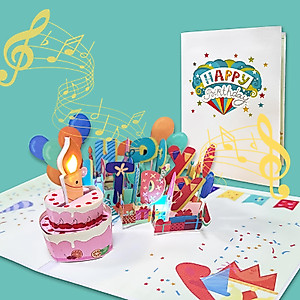 YIXIN - Personalized 3D Pop-Up Birthday Card with LED Lights and Music, Includes Envelope