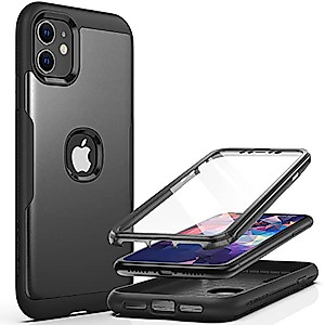 YOUMAKER Metallic Designed for iPhone 11 Case, Full Body Rugged with Built-in Screen Protector Heavy Duty Protection Slim Fit Shockproof Cover for iPhone 11 Case 6.1 Inch-Black