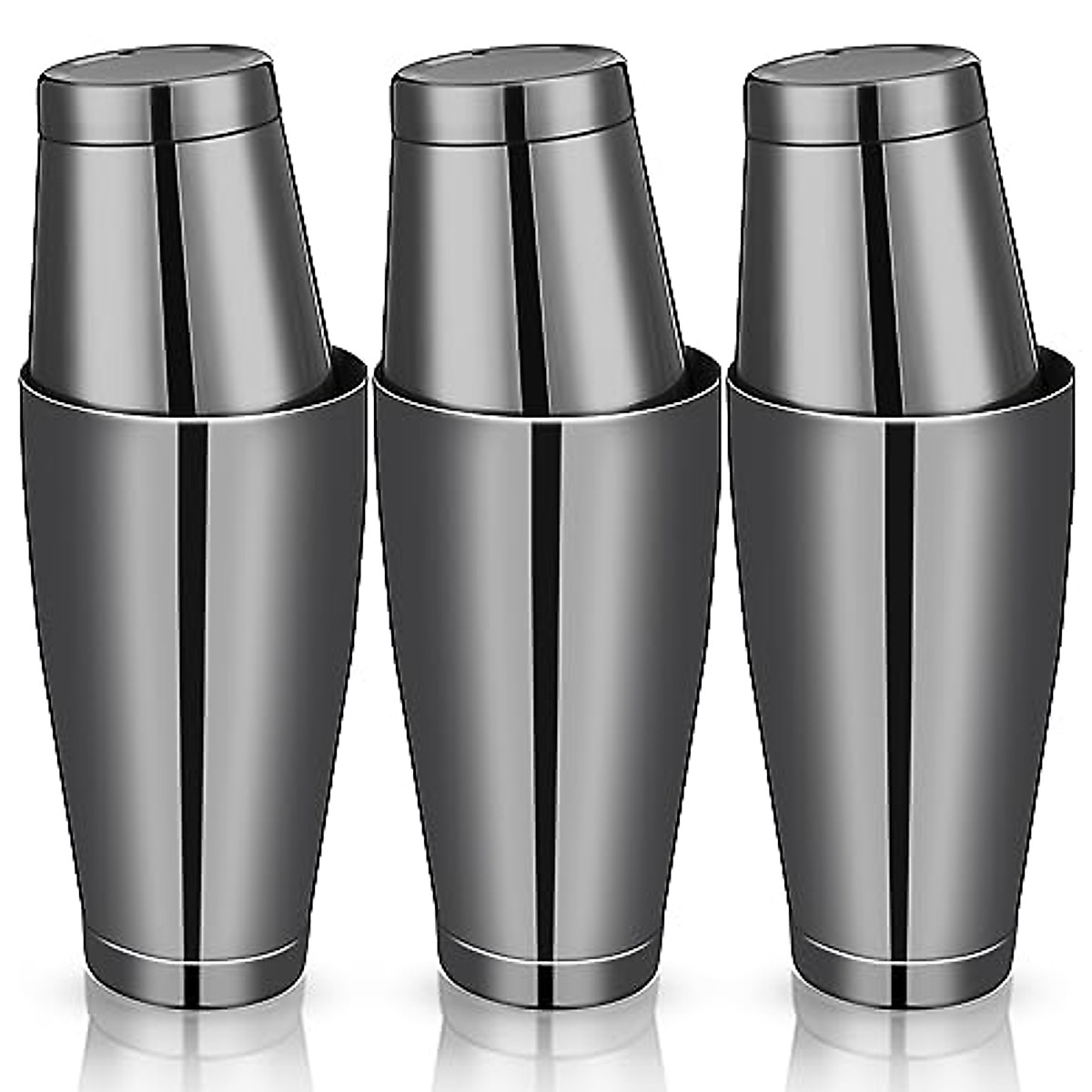 6 Pcs Cocktail Shakers Professional Bar Shaker Boston Shaker Set Stainless Steel Martini Shaker Drink Mixer Basic Tool Weighted Shake Metal Can Cocktail Shaker Set, 18 oz, 28 oz (Black)