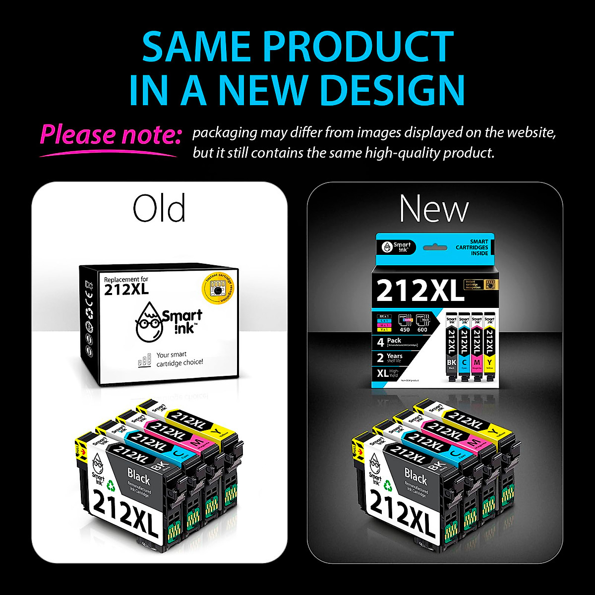 Smart Ink Remanufactured Ink Cartridge Replacement for Epson 212 Ink Cartridges 212XL T212 XL to use with Workforce WF-2830 WF-2850 XP-4100 XP-4105 (Black & Cyan/Magenta/Yellow 4 Combo Pack)