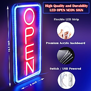SunKite LED Neon Open Sign, 16.5"x 9" Business Hour Sign, Powered by USB with Switch, LED Display Window Lights for Cafe Bar Hotel Salon Bookstore Restaurant Grocery Shop Store Wall Decor
