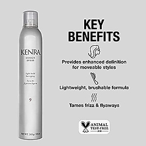 Kenra Design Spray 9 | Light Hold Hairspray | Tames Frizz & Flyaways | Lightweight, Brushable Formula | All Hair Types | 10 oz