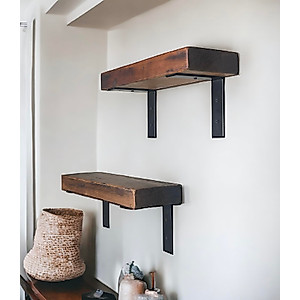 HEIRLOUM Urban Timber Rustic Reclaimed Wood Wall Mounted Shelf, Storage Ledges with Sturdy Metal Brackets for Home Bathroom, Bedroom, Office, Rustic Brown (24 Inch, 2, Pc Set)