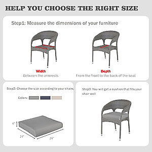 BPS Outdoor Chair Cushions Water Resistant Outdoor Deep Seat Cushions with Handle and Adjustable Straps, 24"x24", Gray, Set of 2