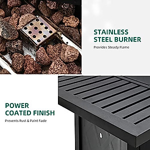 YITAHOME 43 Inch Propane Fire Pit Table, 50,000 BTU Gas Fire Pit with Ignition Systems, Iron Tabletop, Lava Rock, Lid, Rectangular Outdoor Firetable for Patio Deck Garden Backyard (Black)