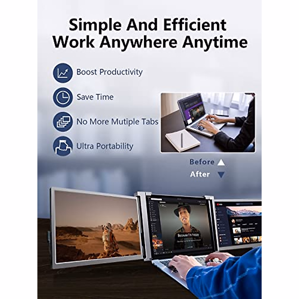 FOPO 15 Inch Triple Portable Monitor FHD 1080P HDR IPS Laptop Monitor Screen Extender for Dual Monitor Display, for 15"-17" Laptop & Switch/Xbox, Support Win/MAC (Not for M1 M2 Chip, Chromebook)-S17