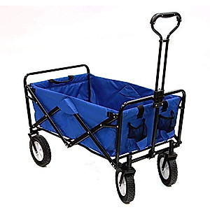 Mac Sports Heavy Duty Steel Frame Collapsible Folding 150 Pound Capacity Outdoor Camping Garden Utility Wagon Yard Cart, Blue