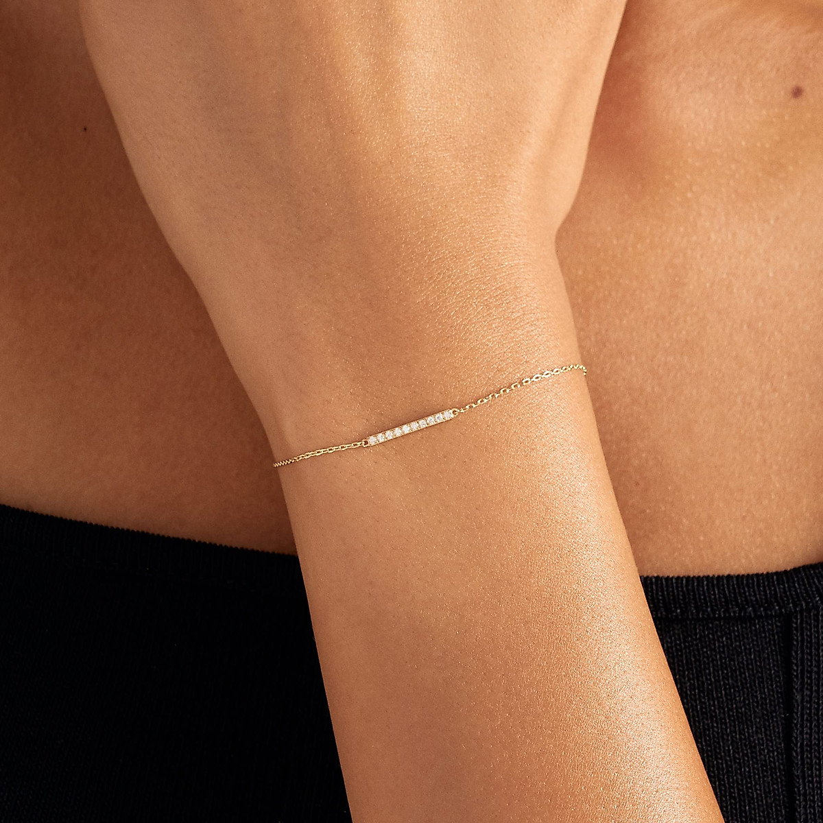 GELIN Diamond Bar Bracelet for Women | 14K Solid Gold Pave Diamond Bracelet | Adjustable 6" to 7"