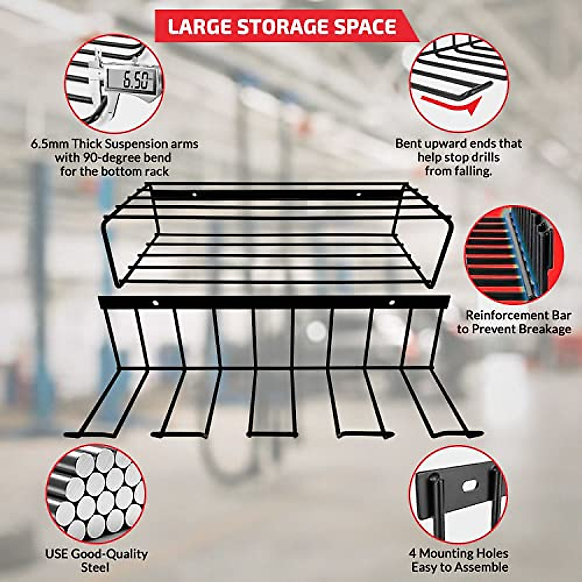 SHARPBEA Power Tool Organizer Drill Holder for Garage Organization & Drill Storage | Garage Tool Organizers and Storage with Garage Storage Shelves & Drill Holder Wall Mount Storage Rack Drill Rack