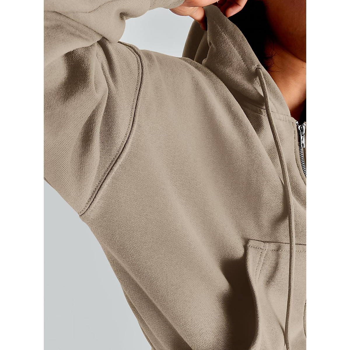 Trendy Queen Hoodies for Women Full Zip Up Cropped Sweatshirts Jackets Casual Comfy Gym Tops Fall Outfits Winter Clothes 2024 Khaki