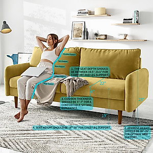 Meeyar 58''W Velvet Loveseat Sofa, Mid-Century Modern Love Seat Couch, Comfy Couches for Living Room, Small Loveseat for Small Spaces, 2 Cushion Couch for Bedroom Apartment Home Office, Goldenrod