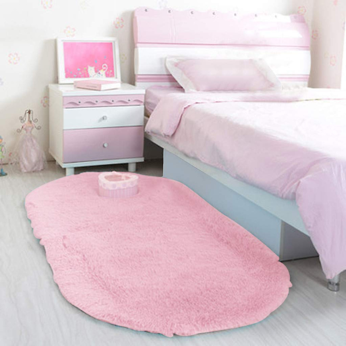 Scceatti Pink 24x16In Oval Area Rug, Soft Shaggy Washable Polyester Bathroom Rug for Living Room Decor, Non-Slip Memory Foam Bath Mat with Fade Resistant Absorbent Non Skid Property