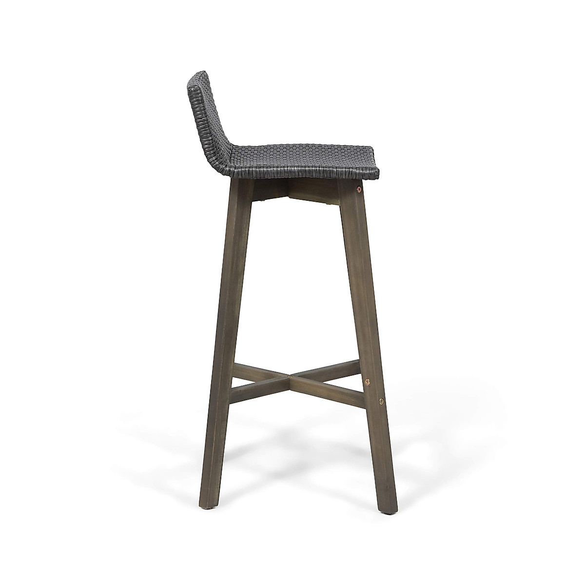 GDFStudio Outdoor Acacia Wood & Wicker Barstools (Set of 2), Gray